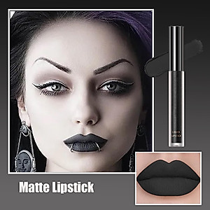 3Pcs Black Lipstick Kit, Matte Lipstick+Glossy Lip Gloss+Lip Liner Pencil, Long Wear Velvet Black Liquid Lipstick Make up Gift Set