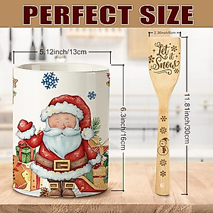 Christmas Utensil Holder Ceramic with 6 PCS Cooking Utensil, Christmas Women Gifts Santa Claus Cooking Utensil Crock Holder for Kitchen Counter Decorations Countertop Spatula Utensil Storage Organizer