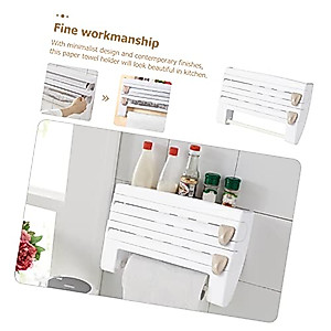 Holibanna Tool White in Home with Wall- Holder Tools Towel Four- Paper Foil Rack Mount Adhesive in- Organizer Bathroom Shelf Functional Plastic Supplies Kitchen Wall Cutter Cling Stand