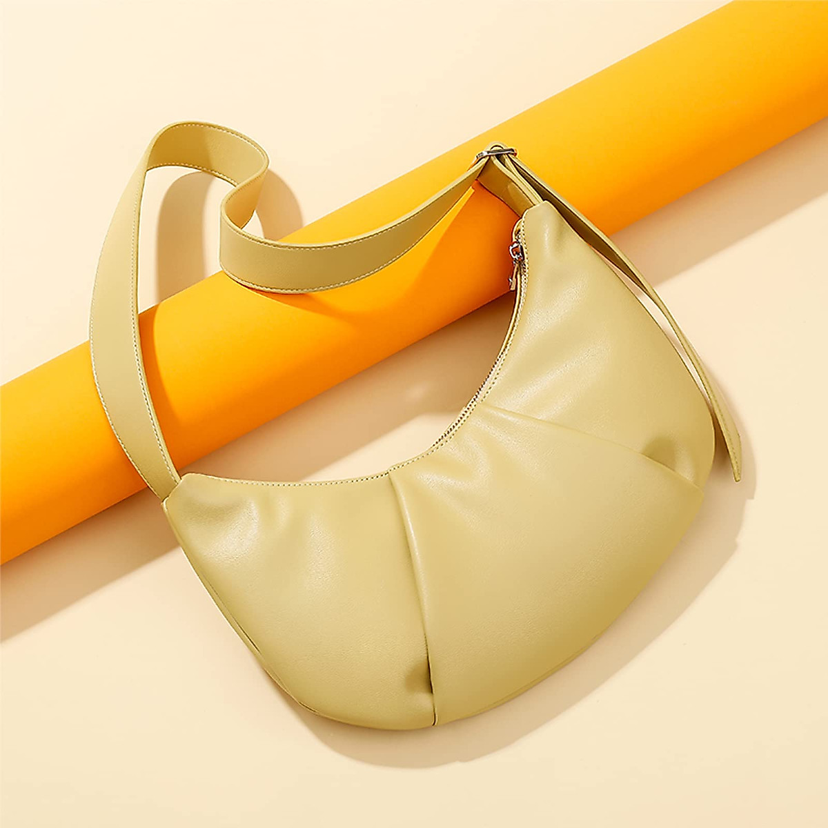 NVKIC Women's Crossbody Handbags Small Cute Retro PU Leather Wide Strap Shoulder Bags Soft Chic Dumpling Everday Purses for Women Yellow