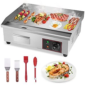 PNKKODW 3000W Commercial Griddle,22”x14” Electric Griddles Grill,Commercial Flat Top Griddle Countertop Griddle Hot Plate Kitchen Stainless Steel Restaurant Grill with Griddle Accessories
