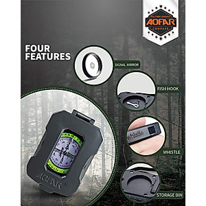 AOFAR Lensatic Sighting Military Compass AF-4090, Aluminum Alloy Material is Lighter, Functional with Signal Mirror Whistle Fishing Hook for Hiking, Camping, Fishing, Mountaineering, Boating, Pouch
