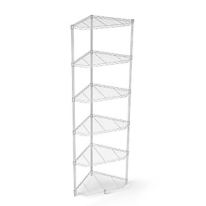 Pentagonal Corner Storage Rack, 6 Tier Metal Corner Shelf Wire Shelving Unit, 600lbs Capacity, NSF, Adjustable Height, Leveling Feet and Liners, Ideal for Bathroom, Kitchen, 72"H x 20"L x 20"W White
