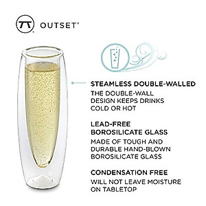 Outset Stemless Champagne Flutes Double Wall Glassware, Borosilicate Glass 2 Count (Pack of 1)