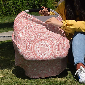 Baby Car Seat Covers Mandala, Nursing Cover Breastfeeding Scarf/Shawl, Infant Carseat Canopy, Stretchy Soft Breathable Multi-use Cover Ups, Mystic Asian Mandala Zen Culture Boho Design
