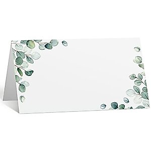 100 Pack Watercolor Place Cards for Wedding Greenery Seating Place Cards Tented Blank Table Cards Printable Tent Cards Folding Name Cards for Party Dinner Bridal Baby Shower, 3.5 x 4 Inch (Fresh)