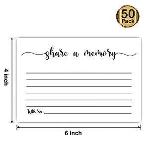 50 Share a Memory Cards, Memory Card for Celebration of Life, Graduation, Wedding, Retirement, Going Away Party (4" x 6")