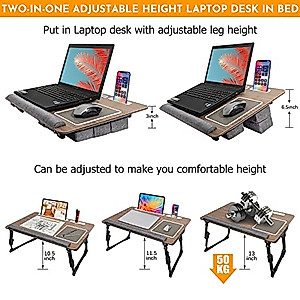 Lap Laptop Desk-Fits Up to 17.3 Inch Foldable Laptop Bed Tray Table with Adjustable Dual Cushion,Portable Wood Laptop Stand for Sofa Bed,Laptop Desk with Multifunctional Slot（Coffee Color）