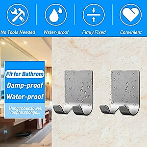 Waterproof Razor Holder for Shower, Heavy Duty Self Adhesive Hooks, Stainless Steel Towel Hooks for Bathrooms Wall (Silver, 2 Pack)