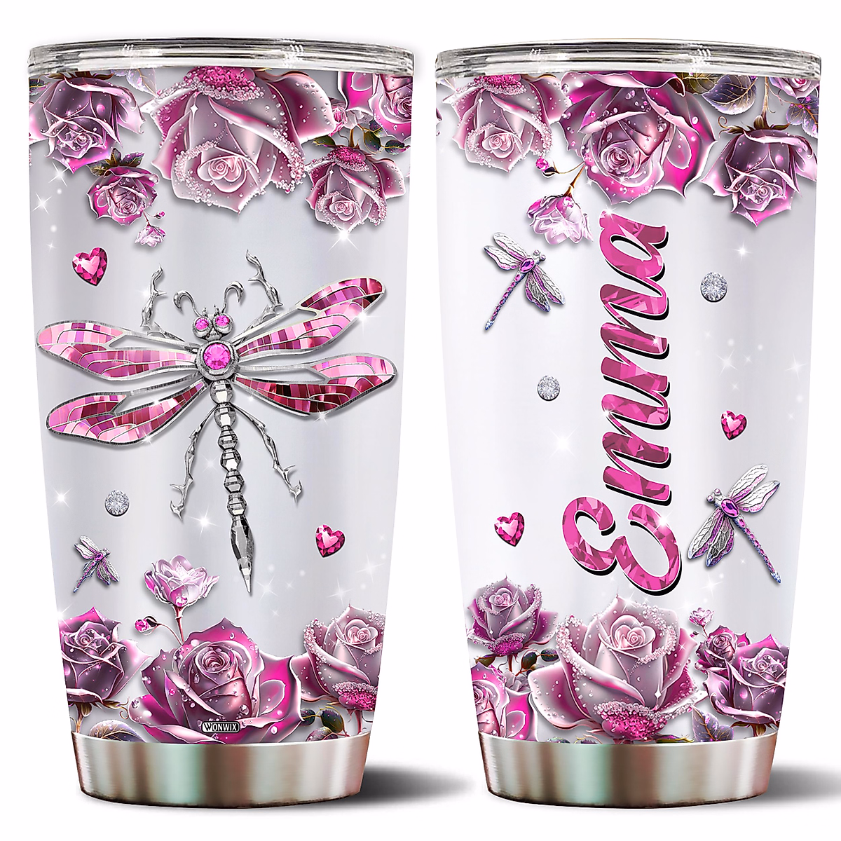 WONWIX Personalized Dragonfly Coffee Mug Cups Gifts For Women Unique Mom, Purple Dragonflies Water Bottle Mothers Day Birthday Christmas Valentine 20oz Stainless Steel Thermos Tumbler Cup With Lid
