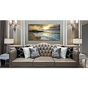 Canvas Wall Art Sunset Beach Blue Waves Ocean Art Large Modern Artwork Canvas Prints Contemporary Pictures Framed Ready to Hang for Home Decoration