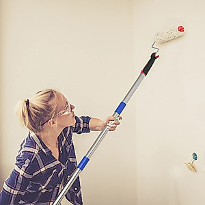 FLY HAWK Paint Roller,4 FT Brush kit Multi-Function Paint Roller kit with House Paint Roller Brush Stainless Steel Pole, New Splicing Rod, Mural Brush for Walls and Ceiling (White) (4 FT)