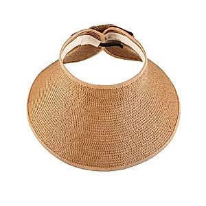 HESTYA Women's Wide Brim Straw Sun Visor Hat Foldable Roll-up Summer Beach Hat Open Top Hat Packable