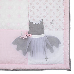 NoJo Ballerina Bows 4 Piece Nursery Crib Bedding Set, Pink/Silver/White