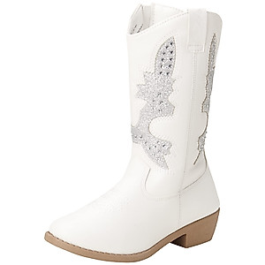 KENSIE GIRL Boots - Girls' Western Cowboy Boots (Toddler/Girl), Size 2 Little Kid, White