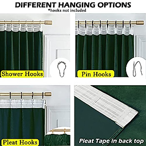 Timeper Green Blackout Velvet Curtains 96 inches Vintage Style Dark Green Velvet Drapes Light Blocking Thermal Insulated for Bedroom, Office, W52 x L96, 2 Panels, Back Tab Design