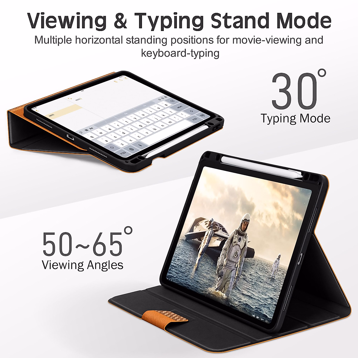 KingBlanc for iPad Pro 12.9 Case 6th/5th/4th/3rd Generation (2022/2021/2020) with Pencil Holder, PU Leather Smart Stand Cover, Auto Sleep/Wake, Apple Pencil2 Charging, Multi-Angle for Typing, Brown