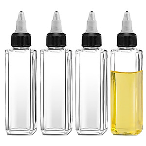 Sliverdew 4 Pcs Oil Squeeze Bottles 3.4 OZ Empty Bottles with Twist Top Cap Plastic Liquid Condiment Container Leak-Proof Dispensing Bottles for Oil Soy Sauce Vinegar Syrup Ketchup