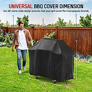 EpicMelody BBQ Grill Cover, 58inch Weather-Resistant Grill Cover for Outdoor Grill, Waterproof Gas Grill Covers with Adjustable Drawstring, Rip-Proof Barbecue Cover for Weber Nexgrill Grills and More