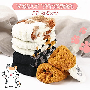 5 Pairs Fuzzy Socks for Women - Warm Cat Socks Fluffy Socks Winter Plush Slipper Socks Cat Socks Women