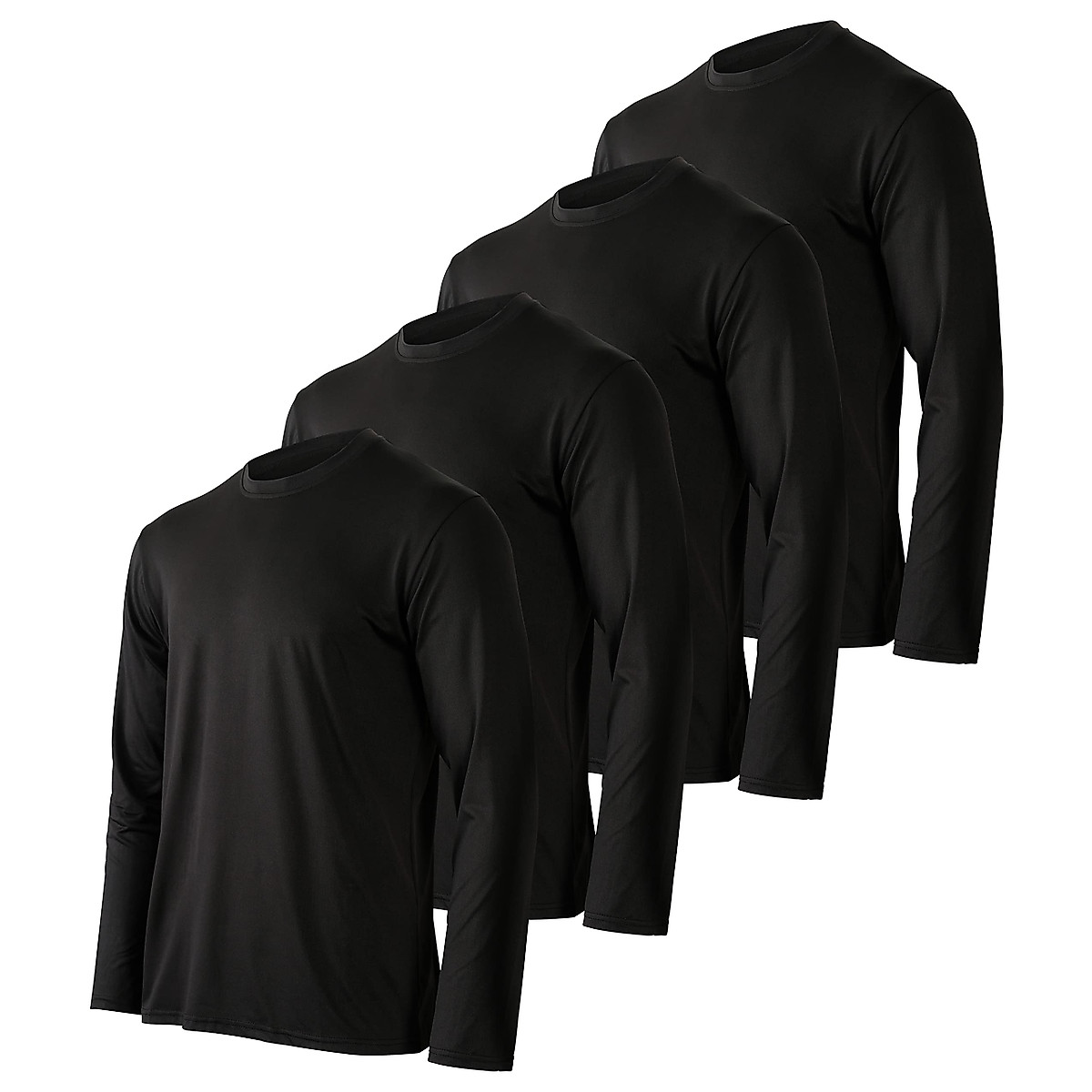 Real Essentials Mens Long Sleeve T-Shirt Fishing Swim Hiking Beach UV UPF SPF Sun Protection Workout Clothes Quick Dry Fit Gym Tee Shirt Athletic Active Running Sport Top Water, Set 8, L, Pack of 4