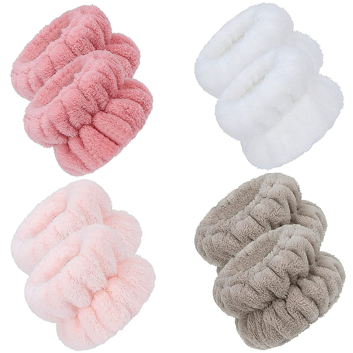 Xieklpwy 4 Pairs Wristbands for Washing Face, Microfiber Wrist Spa Washband Wrist Towels for Washing Face, Wrist Sweatband for Women Girls Prevent Liquid from Spilling (Color A)