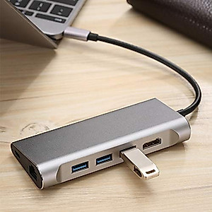 Leya-US Spare Part 6-in-1 USB 3.1 hub Type-C to USB 3.0 3 + HDMI 4K + RJ45 + PD Multi-Functional HD Docking Station Compatible for MacBook PC Millet Tablet (Color : Grey)
