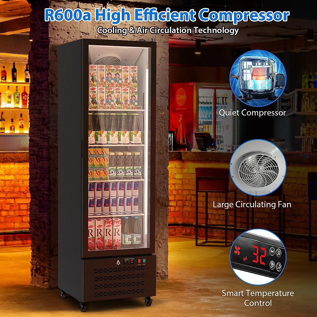 GarveeTech Commercial Display Refrigerator, 11.6 Cu Ft Beverage Refrigerator Display Fridge, Double-layer Glass Door Upright Merchandiser Drink Cooler with Adjustable Shelves & Drink Organizers