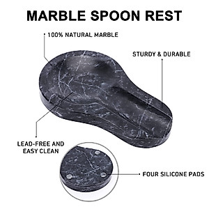 HESHIBI Spoon Rest, 2 Packs Marble Spoon Rest for Kitchen Stove Countertop, Marble Utensil Holder, Perfect for Spatula, Ladle, Fork (White and Black)