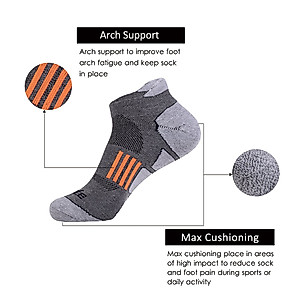 JOYNÉE Men's 6 Pack Athletic No Show Performance Comfort Cushioned Low Cut Running Tab Socks,Grey 1,Sock Size:10-13