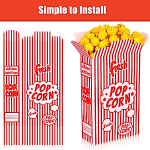 Dualshine 100 Pack Popcorn Boxes,1.25 oz Paper Popcorn Containers,Red and White Striped Close-Top Cardboard Pop Corners Bags Individual Servings for Theater Night Movie,Party,Christmas