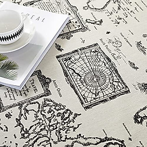 LOONELO World Map Cotton Linen Tablecloth,Antique Map Printed Tablecloth,Washable Retro Style Rectangle Table Cover for Dinner,Party,Picnic,Home Decor (55.1X98.4 inch)