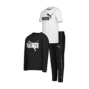 PUMA Boys' 3 Piece T-Shirt, Long Sleeve Shirt & Jogger Set, Black, 5