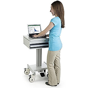 Displays2go Mobile Computer Carts, Locking Drawer, Height Adjustable, Steel, Plastic & MDF Construction – Gray (DWMDCOM)