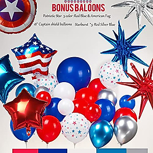 kozee Red White and Blue Patriotic balloon garland arch kit 136pcs with starburst star print balloons for july 4 Memorial day decorations