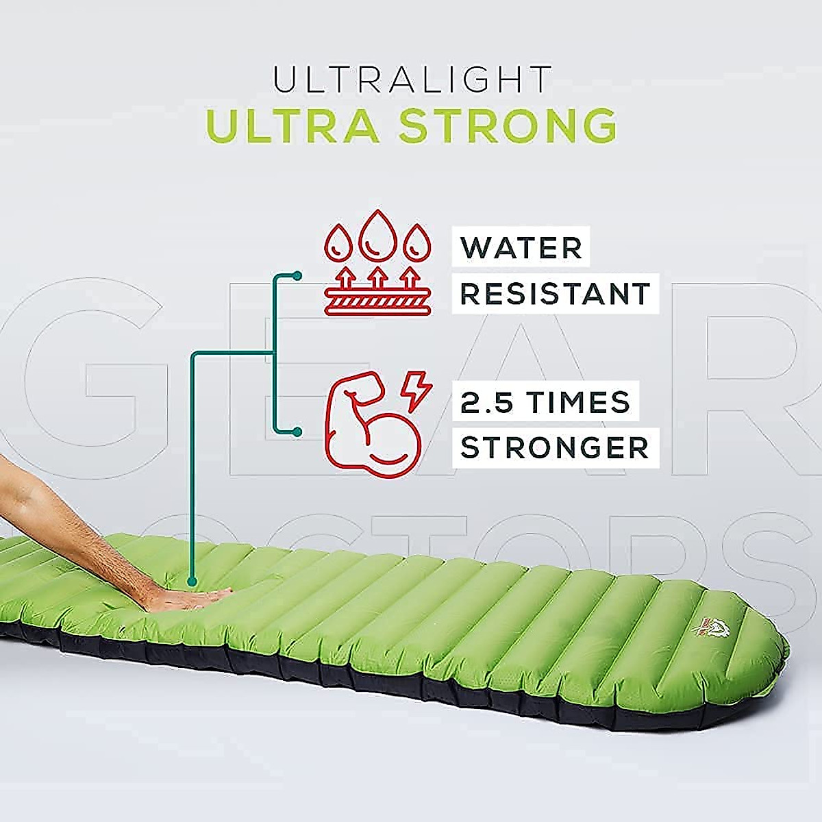 Gear Doctors Ultralight 17oz Apollo-Air Sleeping pad + Teal Anti Slip Camping Pillow Duo, 5.2 R-Value 4 Season Air Mattress with Ergonomic Ultralight Pillow The Size of A Soda Can