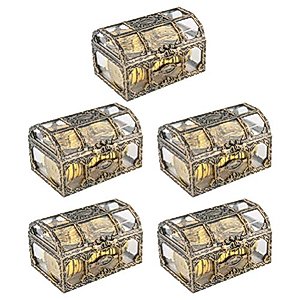 STOBOK Pirate Decor 5Pcs Pirate Treasure Chest Box, Plastic Pirate Treasure Chest Vintage Coin Storage Box Small Treasure Case Toys for Kids Party Favor Vintage Candy Box
