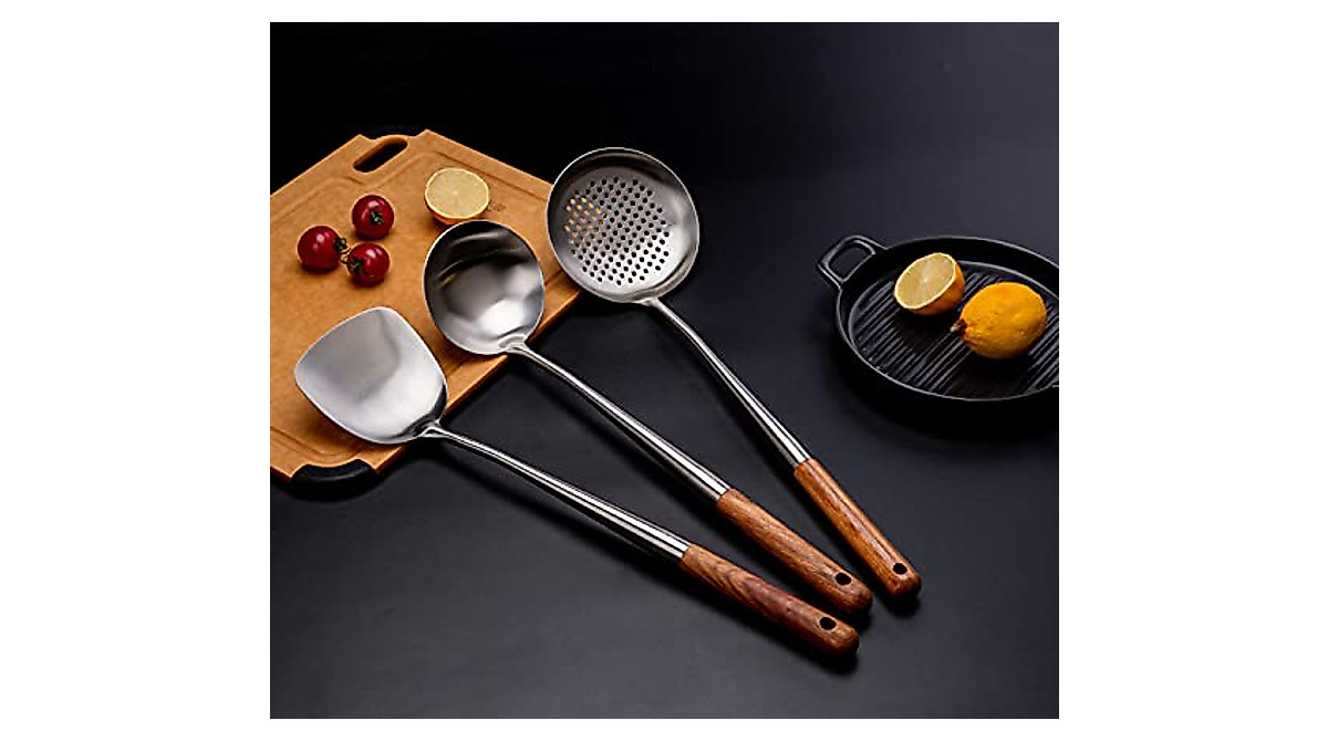 High-Quality Wok Utensil Set - 17" Stainless Steel