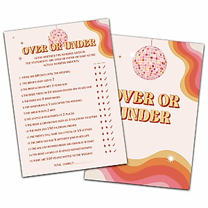 Disco Wedding Shower Games, Over Or Under Bridal Shower Games Cards, Retro Bachelorette Party Game Ideas, Engagement Party Supplies & Activity, Set of 30 Cards -B02