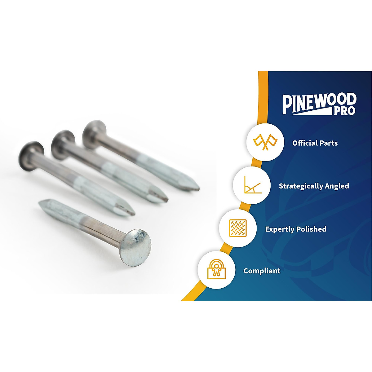 Pinewood Pro Polished Derby Axles with Angled Head to Minimize Friction for Pine Derby Cars - Speed Axles (4 axles)