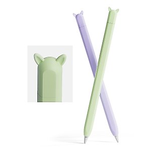 2 Pack Cute Ear Case Silicone Skin Cover Compatible with Apple Pencil 2nd Generation Accessories Compatible with iPad Pro 11 12.9 inch,Purple&Green