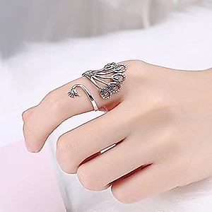 NewZenro Peacock Statement Wrap Open Rings for Women Dainty 925 Sterling Silver Adjustable Delicate Flower Animal Vintage Ring Jewelry Gifts Bff Birthday