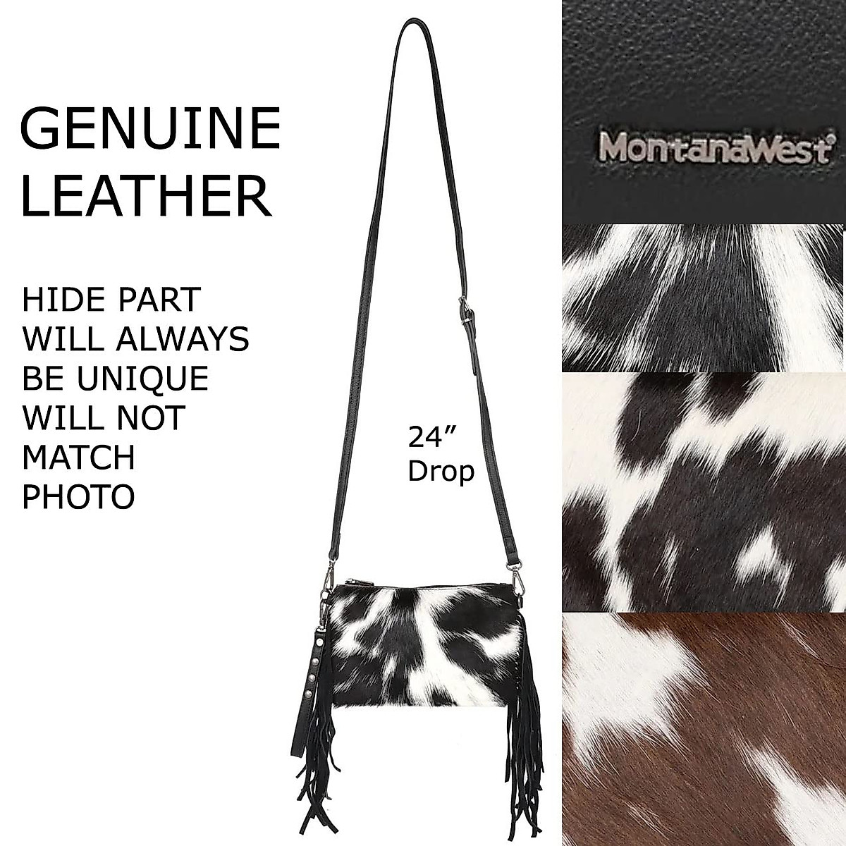 Montana West Women's Leather Small Crossbody Bag Western Clutch Handbag Handbags Purse Cowhide Whipstitches Fringe (Coffee Paisley Flap w charger)