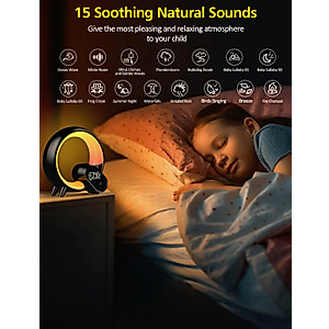 Smart Night Light for Kids,Wake Up Light Sunrise Alarm Clock,Ambient Light & Sleep Assistant 15 Soothing Sounds Baby Night Light,App,Bluetooth Speaker,Bedside Lamp,Timer,Remote Control,Ideal for GIF