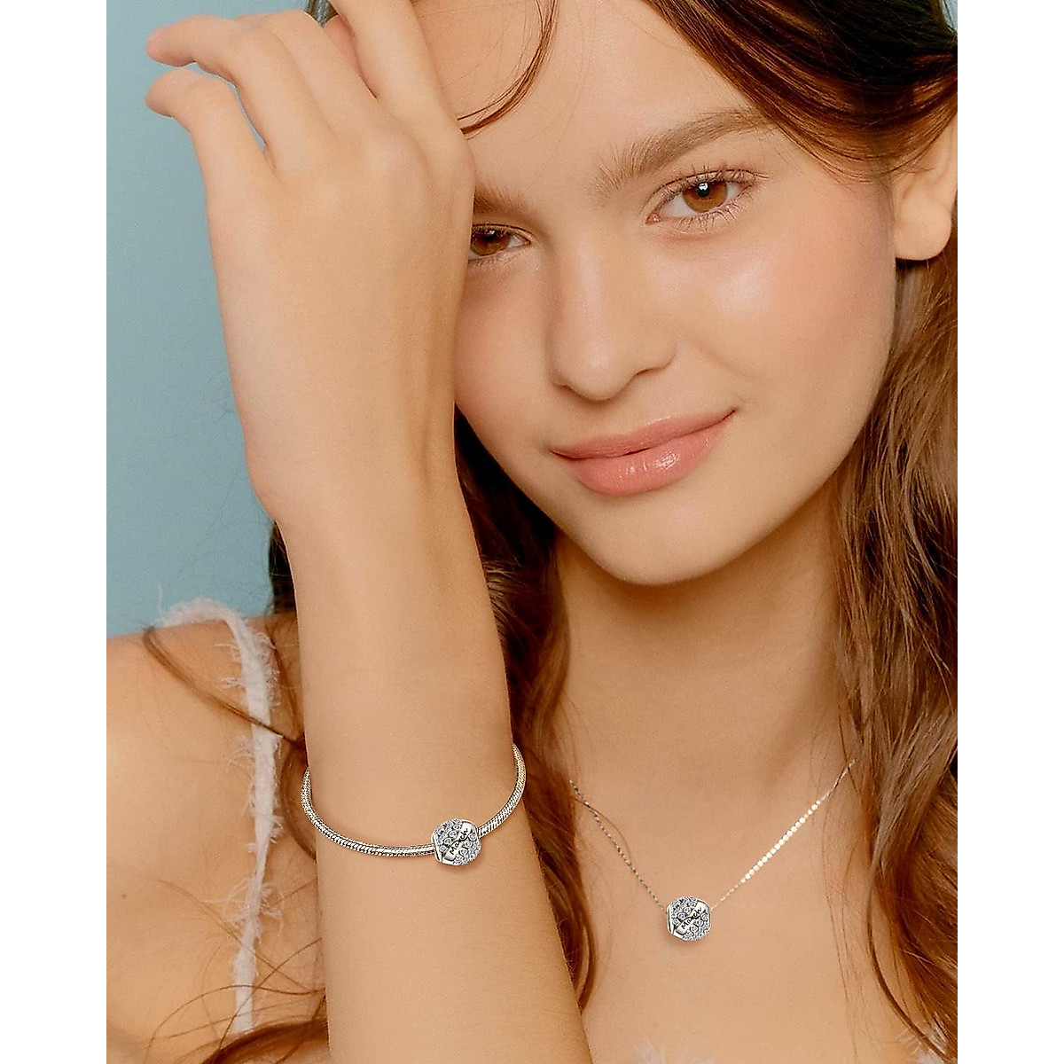 FOREVER QUEEN March Birthstone Charms for Charms Bracelet 925 Sterling Silver Bead Openwork Charms, Happy Birthday Charms for Bracelet and Necklace