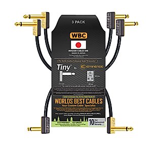 WORLDS BEST CABLES 3 Units - 12 Inch - Pedal, Effects, Patch, Instrument Cable Custom Made Using Mogami 2319 Wire & Eminence Tiny Gold-Plated Angled TS Connectors
