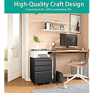 SISESOL 3 Drawer Mobile File Cabinet with Lock,Black Under Desk File Cabinets with Wheels,Rolling Metal Filing Cabinet for Home Office,Fit Legal/Letter/a4 File,Fully Assembled Except Casters