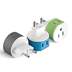 OREI European Power Plug Adapter, with 2 USA Inputs - Travel 3 Pack - Type C (US-9C) - Turkey, Italy, Iceland, and More - Safe Grounded Use with Cell Phones, Laptop, Camera Chargers, CPAP, and More