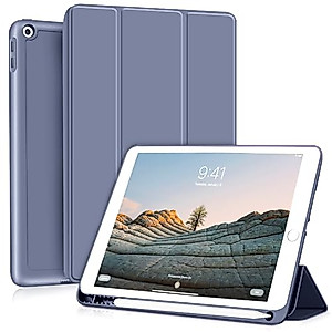 KenKe for iPad 9.7 Inch 6th / 5th Gen Case with Pencil Holder, Model A1822 / A1823 / A1893 / A1954, Trifold Stand & Soft TPU Back, Slim Protective Cover for iPad 6th Gen, Auto Sleep/Wake, Purple