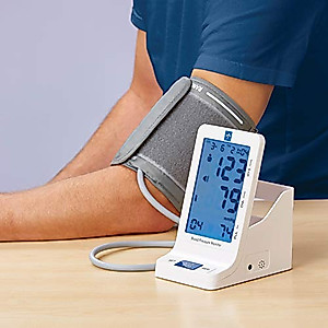 Medline Elite Bedside Talking Automatic Digital Blood Pressure Monitor with Universal Upper Arm Cuff (fits arms 22-42 cm), AC Adapter and Batteries, Alarm and Extra Large Backlit Display, MDS5001